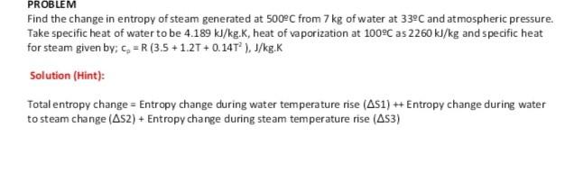 Solved PROBLEM Find the change in entropy of steam generated | Chegg.com
