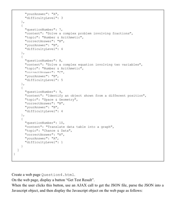 Solved { "studentRefNumber": "BGX8P21R5", "testResult": | Chegg.com