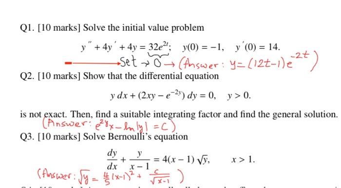 Solved Q1. [10 marks] Solve the initial value problem | Chegg.com