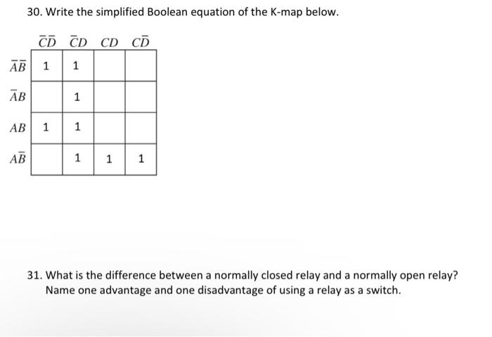 Solved 30. Write the simplified Boolean equation of the | Chegg.com