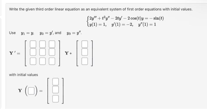 Solved Write the given third order linear equation as an | Chegg.com