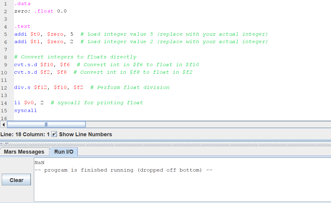 Solved Why do i get NaN in my MIPS program's output? | Chegg.com