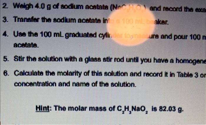 EXPERIMENT 1: PREPARING A BUFFER Data Sheet Table 2: | Chegg.com