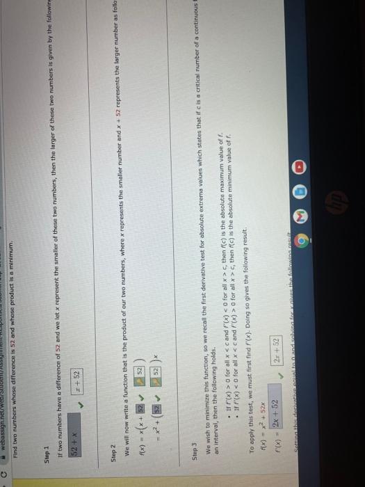 Solved Find two numbers whose difference is 52 and whose | Chegg.com
