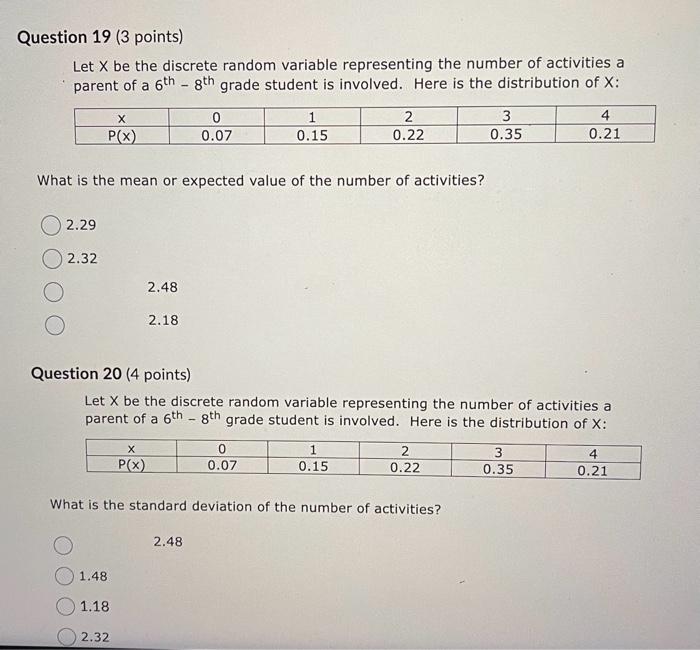 Solved Let X be the discrete random variable representing | Chegg.com