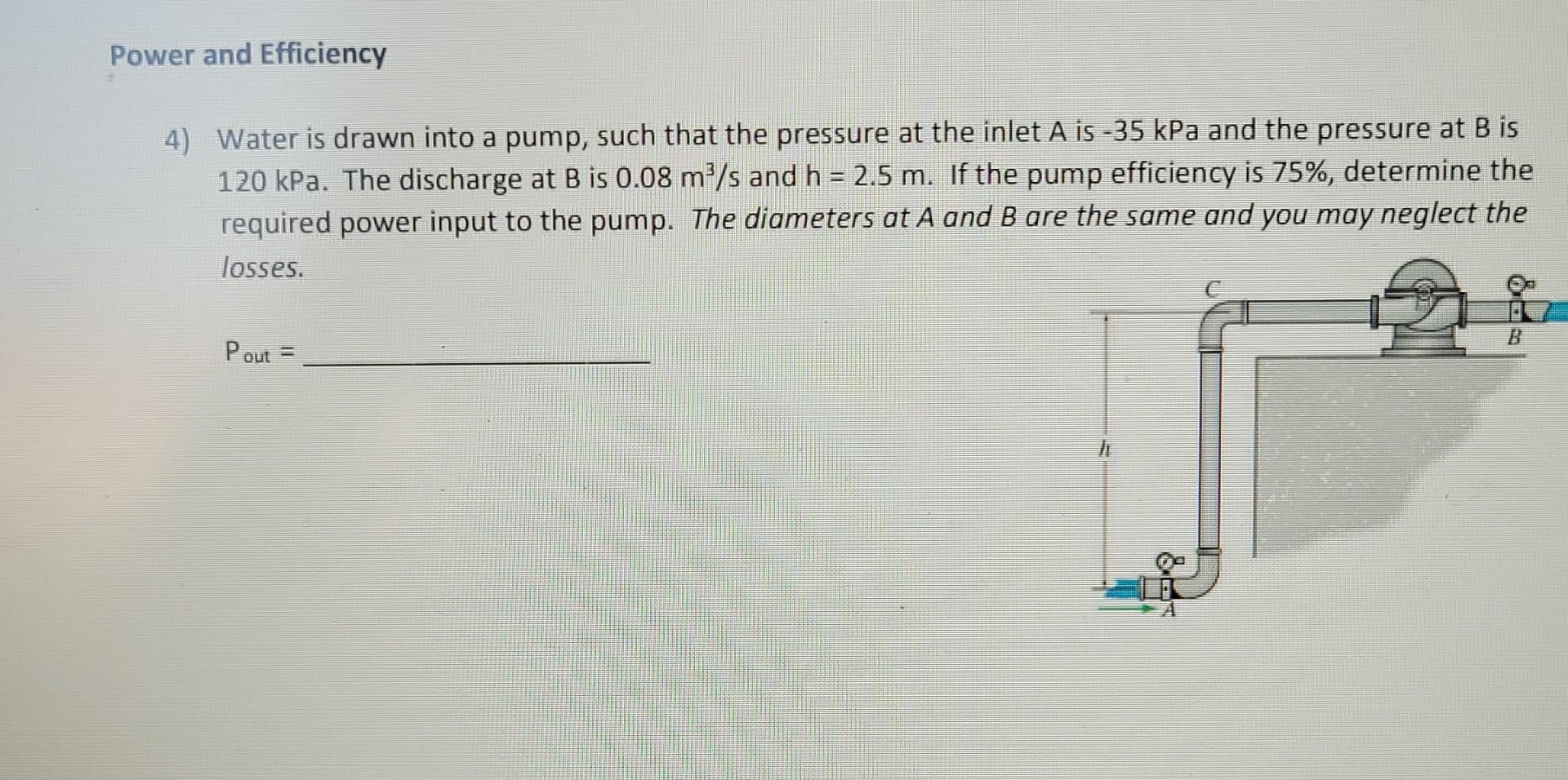 Solved Power and Efficiency 4) Water is drawn into a pump, | Chegg.com