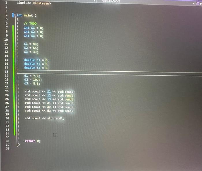 Solved main() function, declare three int variables named | Chegg.com