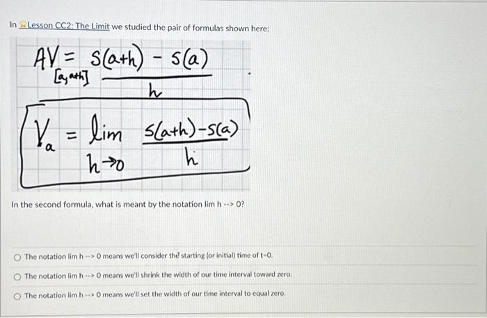 Solved In Iesson CC2: The Limit we studied the pair of | Chegg.com