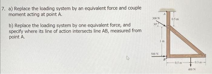[Solved]: 7. a) Replace the loading system by an equivalent