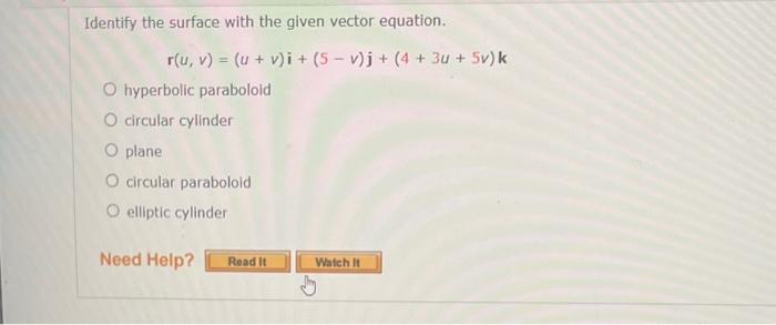 Solved Identify the surface with the given vector equation. | Chegg.com