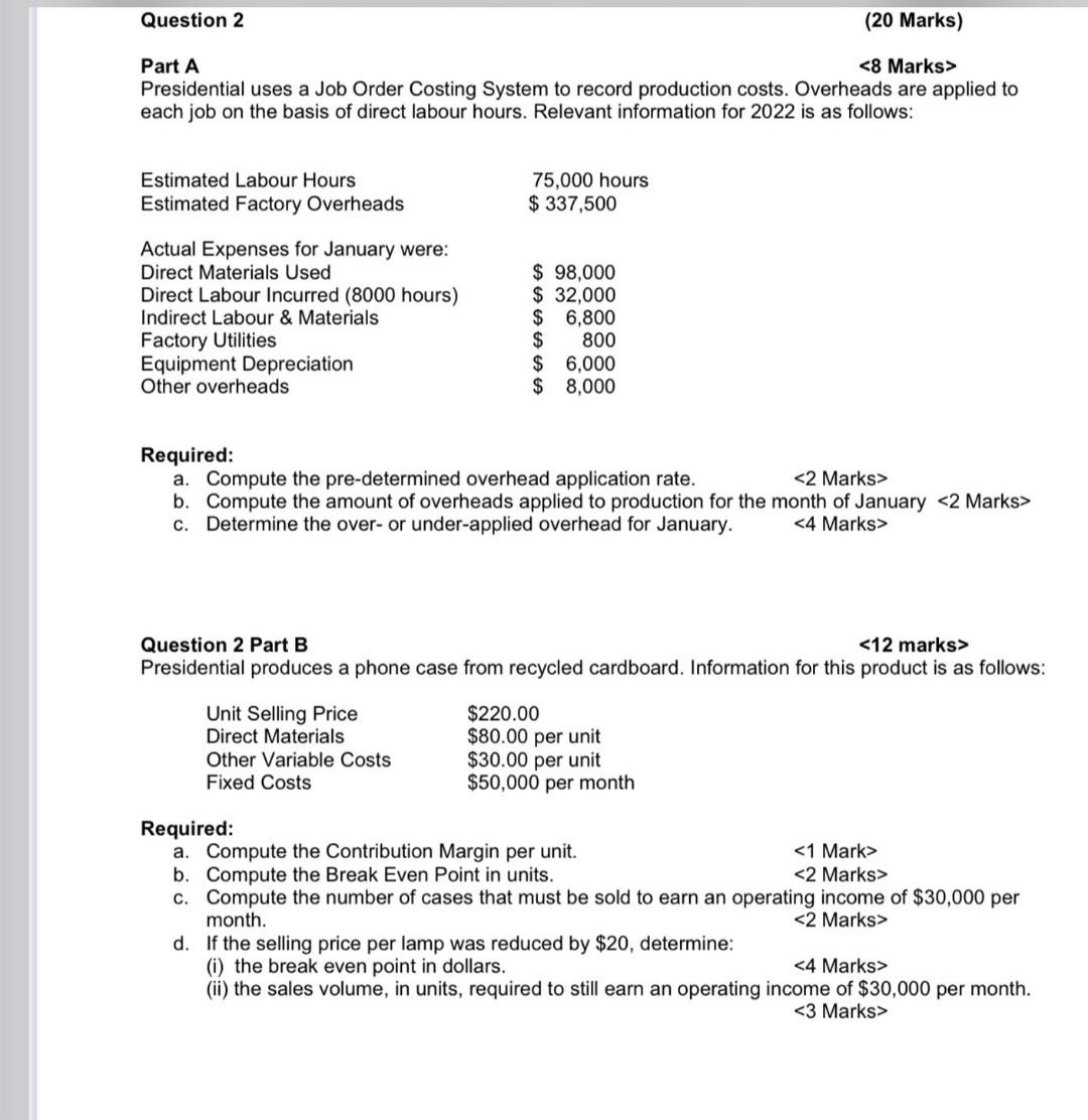 Solved Part A Presidential uses a Job Order | Chegg.com