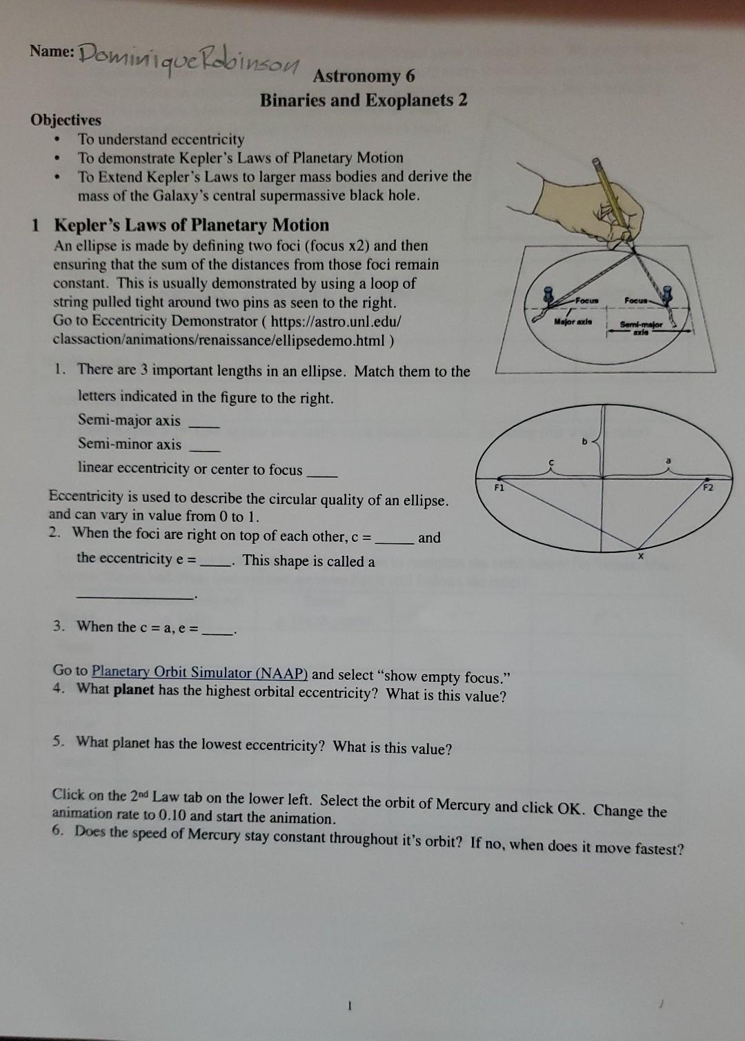 Objectives - To understand eccentricity - To | Chegg.com
