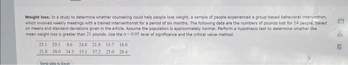 Solved Weight loss: In a study to determine whether | Chegg.com