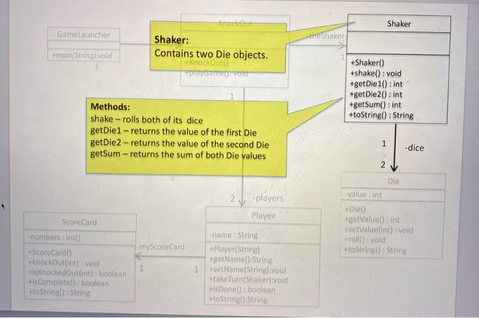Solved Knockout GameLauncher +main(String):void Shaker | Chegg.com