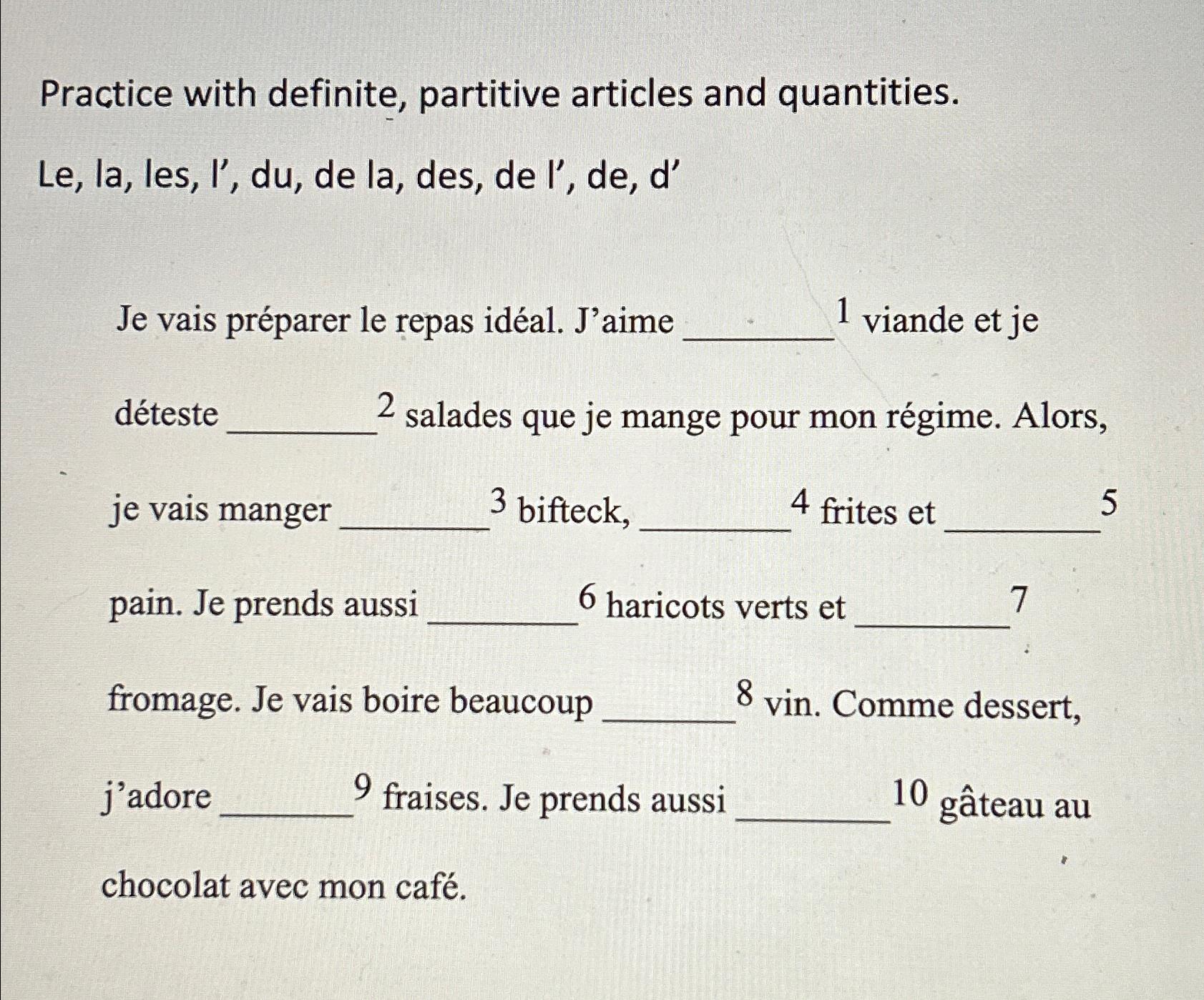 Practice with definite, partitive articles and | Chegg.com