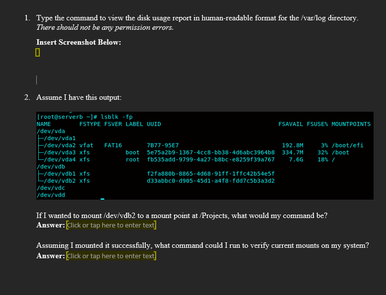 Solved 1. ﻿Type the command to view the disk usage report in | Chegg.com