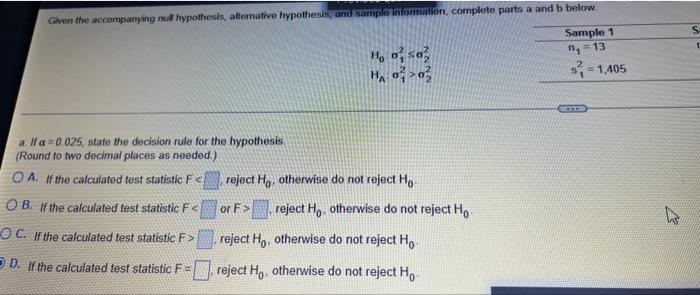 Given the accompanying null hypothesis, alternative | Chegg.com