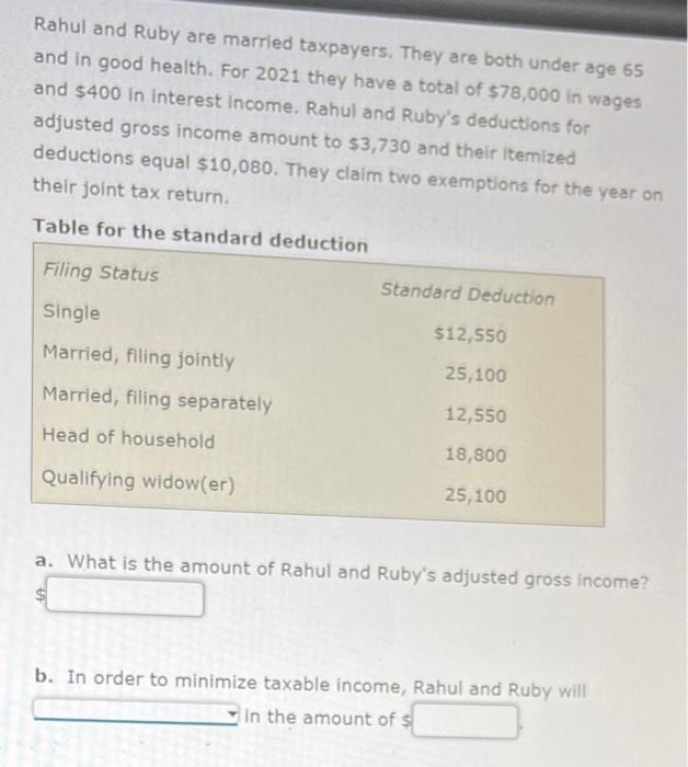 Solved Rahul and Ruby are married taxpayers. They are both | Chegg.com