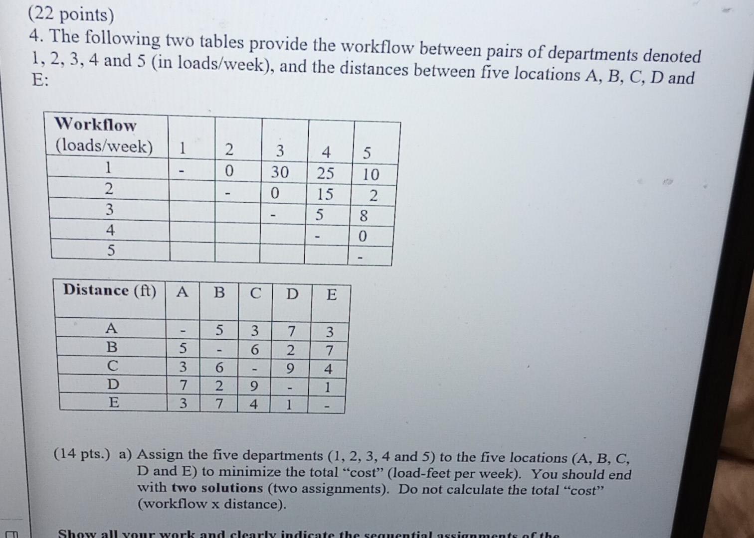 (22 points) 4. The following two tables provide the | Chegg.com