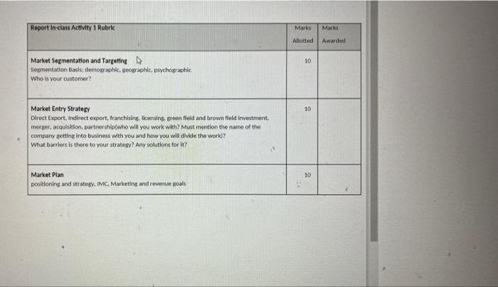 Solved Report In-class Activity 1 Rubric Market Segmentation | Chegg.com