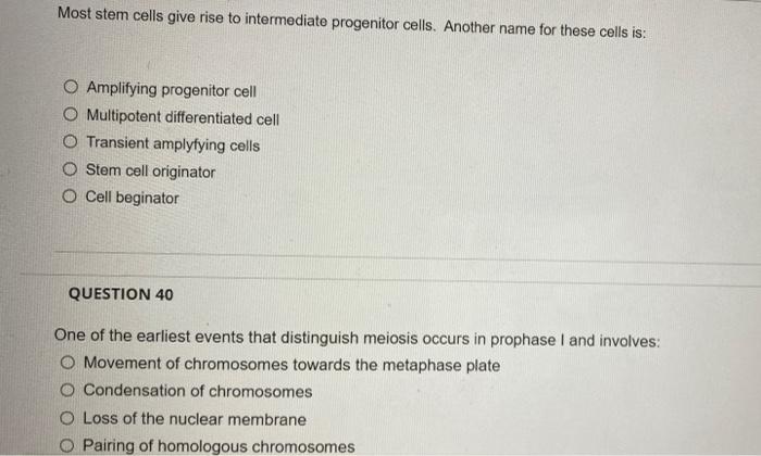 Solved Most stem cells give rise to intermediate progenitor | Chegg.com