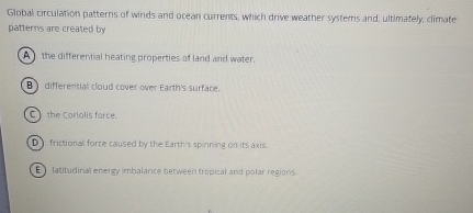 Solved Global circulation patterns of wirids and ocean | Chegg.com