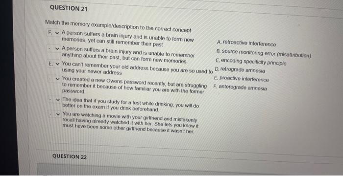 Solved Match the memory example/description to the correct | Chegg.com