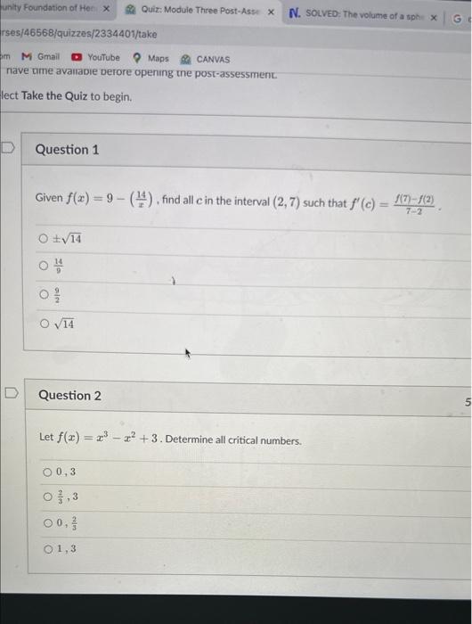 Solved Given f(x)=9−(x14), find all c in the interval (2,7) | Chegg.com