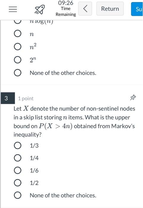 Solved 09:26 Time Remaining Return Su Il login) n n² 21 None | Chegg.com