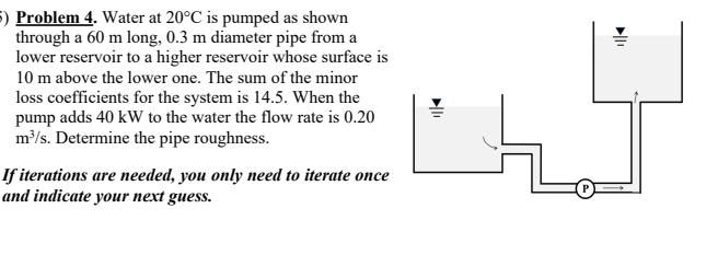 Solved Problem 4. ﻿Water at 20°C ﻿is pumped as shownthrough | Chegg.com