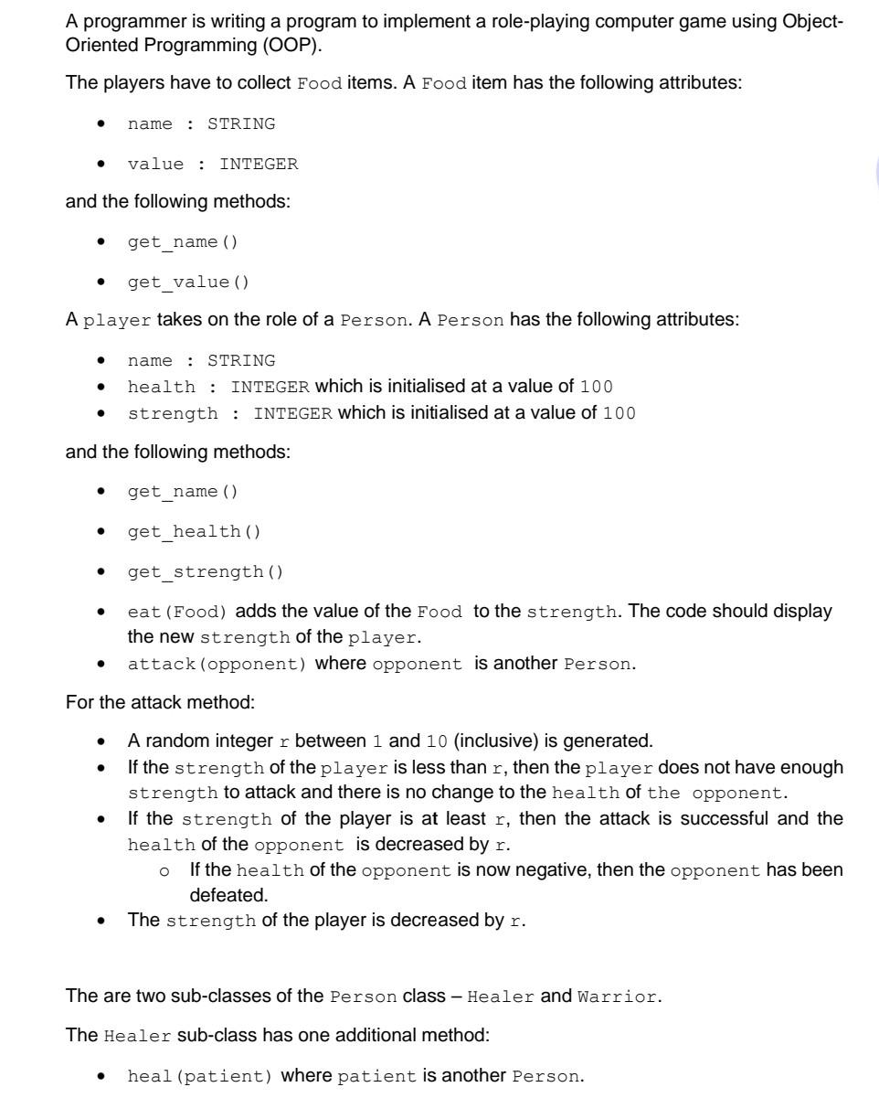 Solved A programmer is writing a program to implement a | Chegg.com