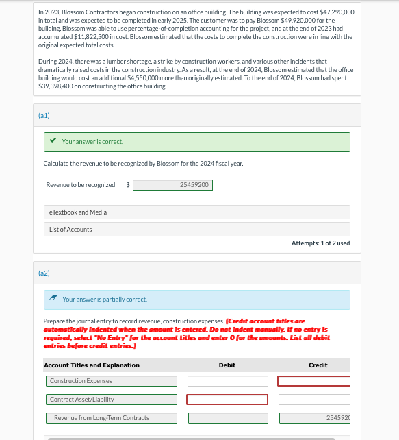 Solved In 2023, ﻿Blossom Contractors began construction on | Chegg.com