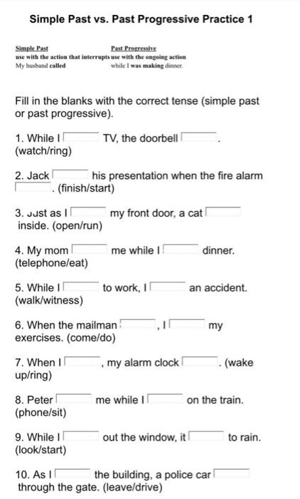 Solved Simple Past vs. Past Progressive Practice 1 Simple | Chegg.com
