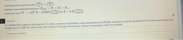 Solved Combined Gas Law Formular: (f) = (14) Daltons Law of | Chegg.com