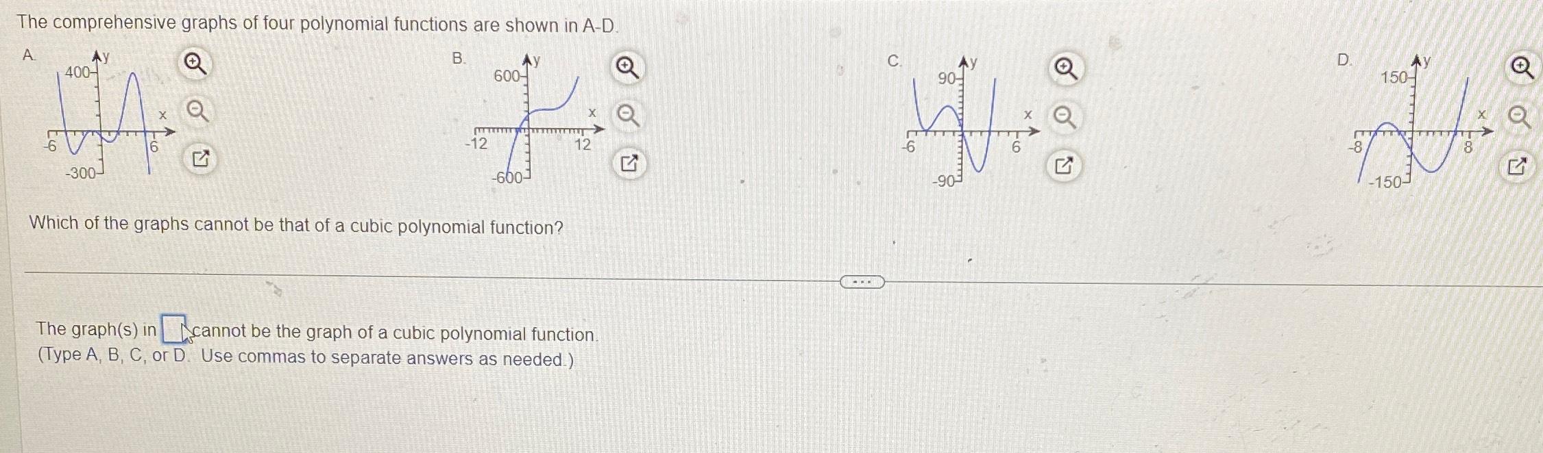 Solved The comprehensive graphs of four polynomial functions | Chegg.com Solved The comprehensive graphs of four polynomial functions | Chegg.com
