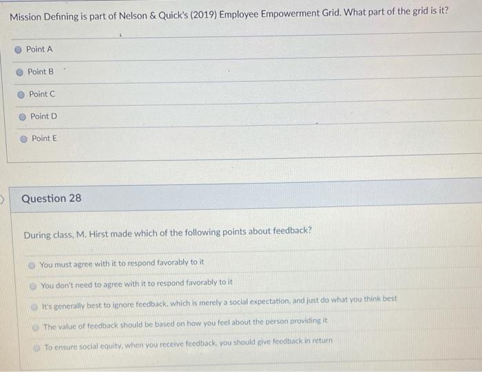 Solved Mission Defining is part of Nelson & Quick's (2019) | Chegg.com