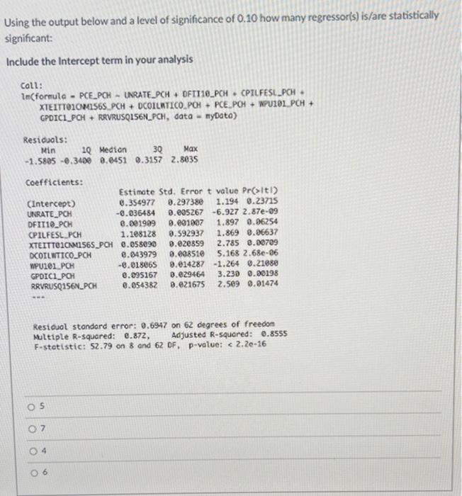 Using the output below and a level of significance of | Chegg.com