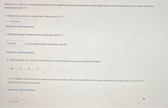 Solved Scores (out of 100) on a recent standardized test for | Chegg.com