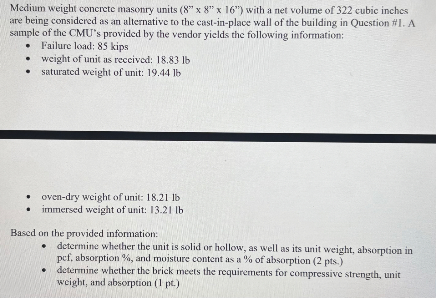 Solved Medium weight concrete masonry units | Chegg.com