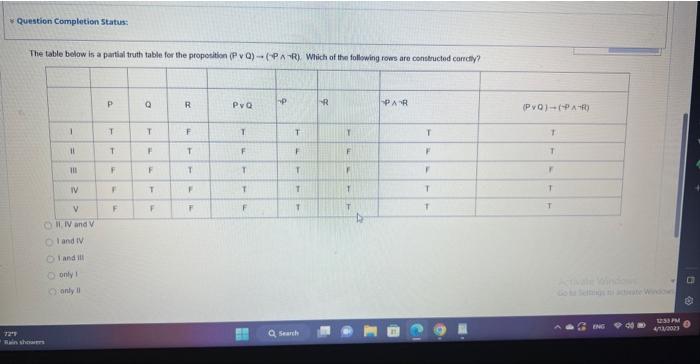 Solved The table below is a partial truth table for the | Chegg.com