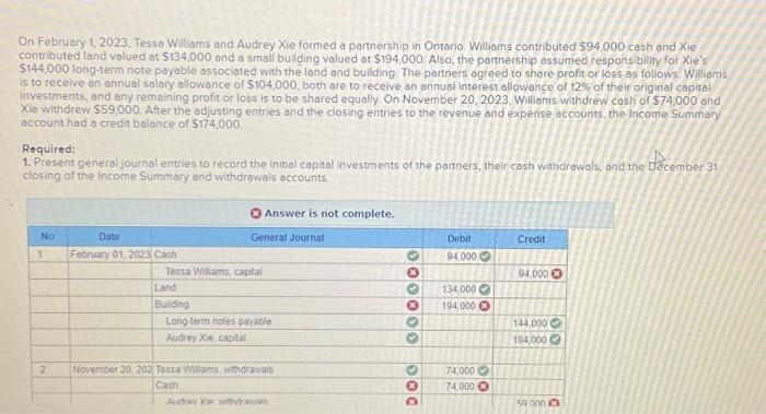 Solved On February 1,2023, Tesso Williams and Audrey Xie | Chegg.com