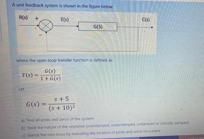 Solved A unit feedback system is shown in the figure below: | Chegg.com