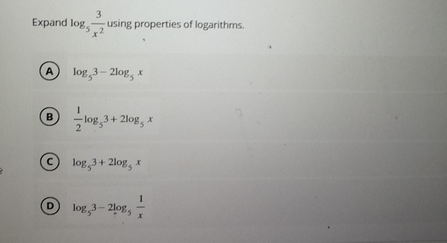 Solved Expand log5(3x2) ﻿using properties of | Chegg.com