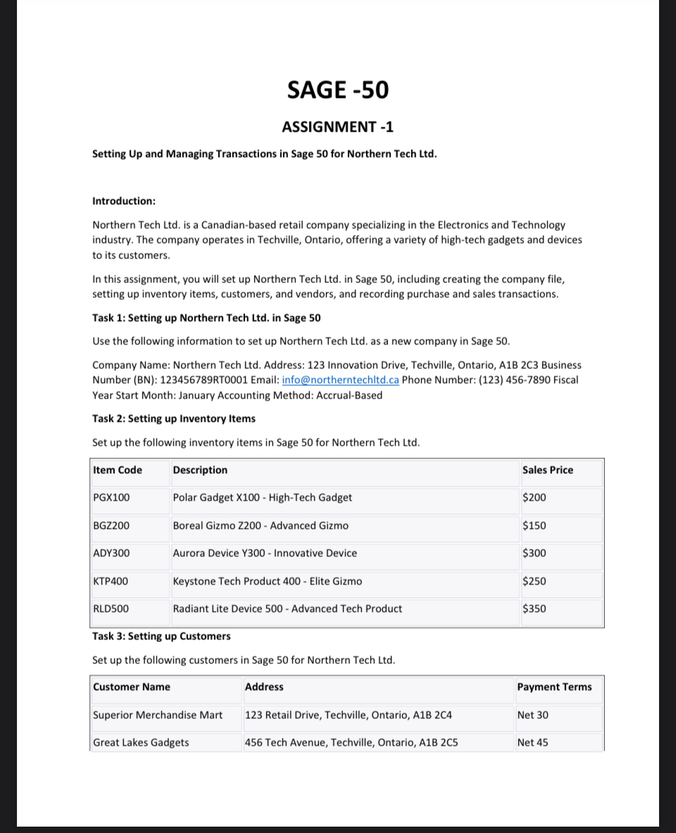 Solved SAGE -50ASSIGNMENT -1Setting Up and Managing | Chegg.com