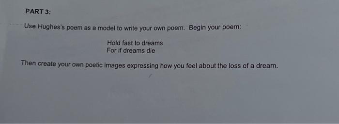 Use Hughes's poem as a model to write your own poem. | Chegg.com