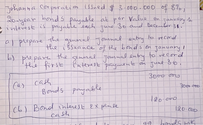 Solved Johanna corporation issued $3.000.000 of 8% 20-year | Chegg.com