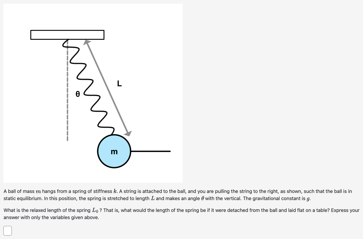 Solved A ball of mass m ﻿hangs from a spring of stiffness k. | Chegg.com