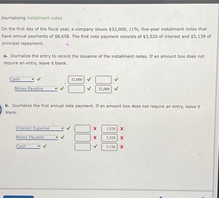 Solved Journalizing installment notes On the first day of | Chegg.com