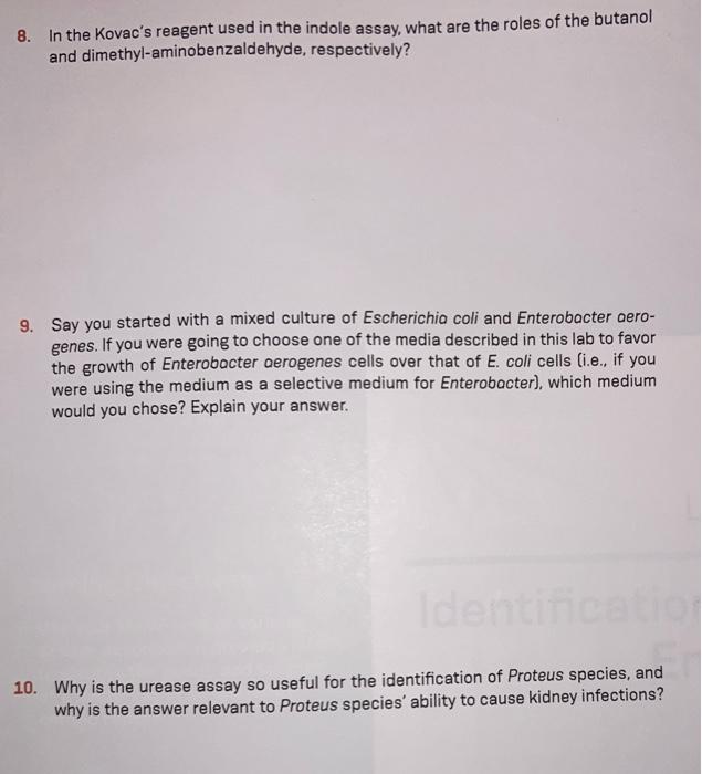 Solved 8. In the Kovac's reagent used in the indole assay, | Chegg.com