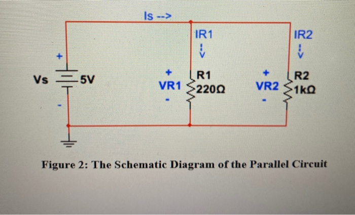 Solved Is --> IR1 IR2 -> --> Vs = 5V + VR1 R1 2200 VR2 R2 | Chegg.com